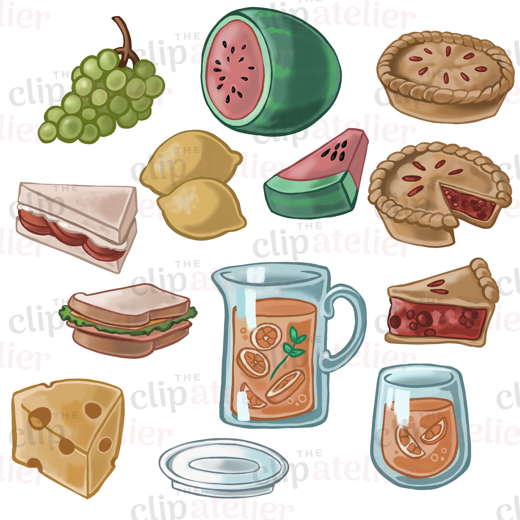 Picnic Clipart Illustrations Summer Picnic Digital Download Food ...