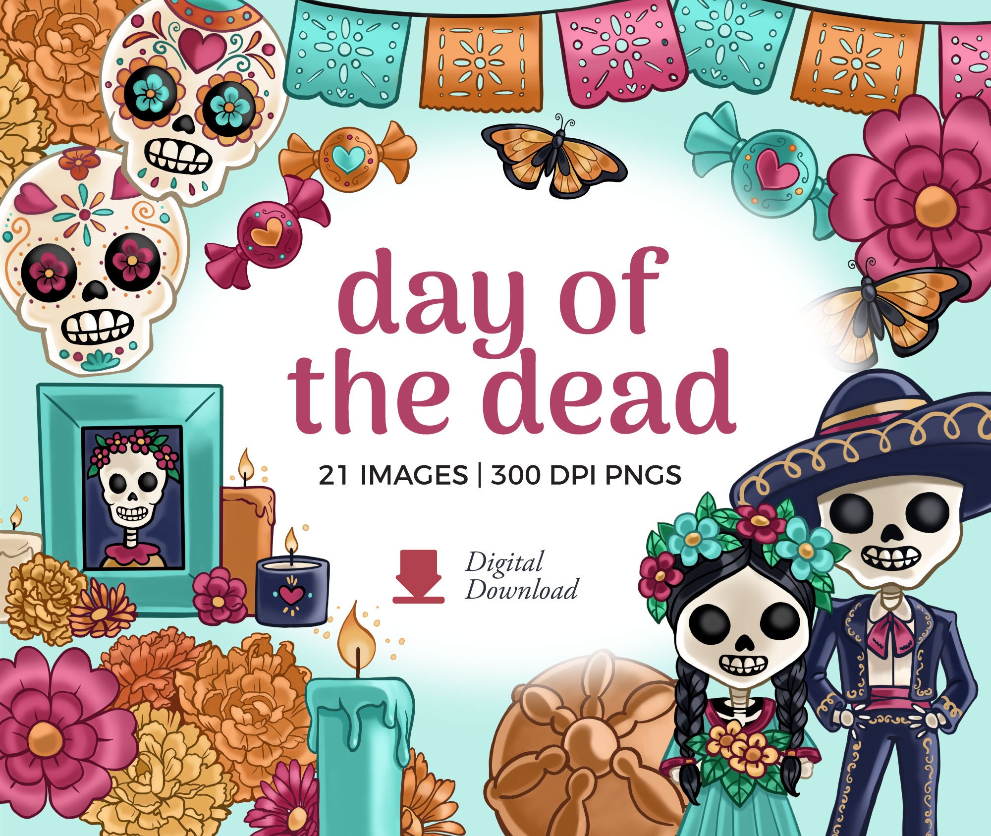 Day of the Dead Clipart Illustrations | Dia De Los Muertos PNG Download ...