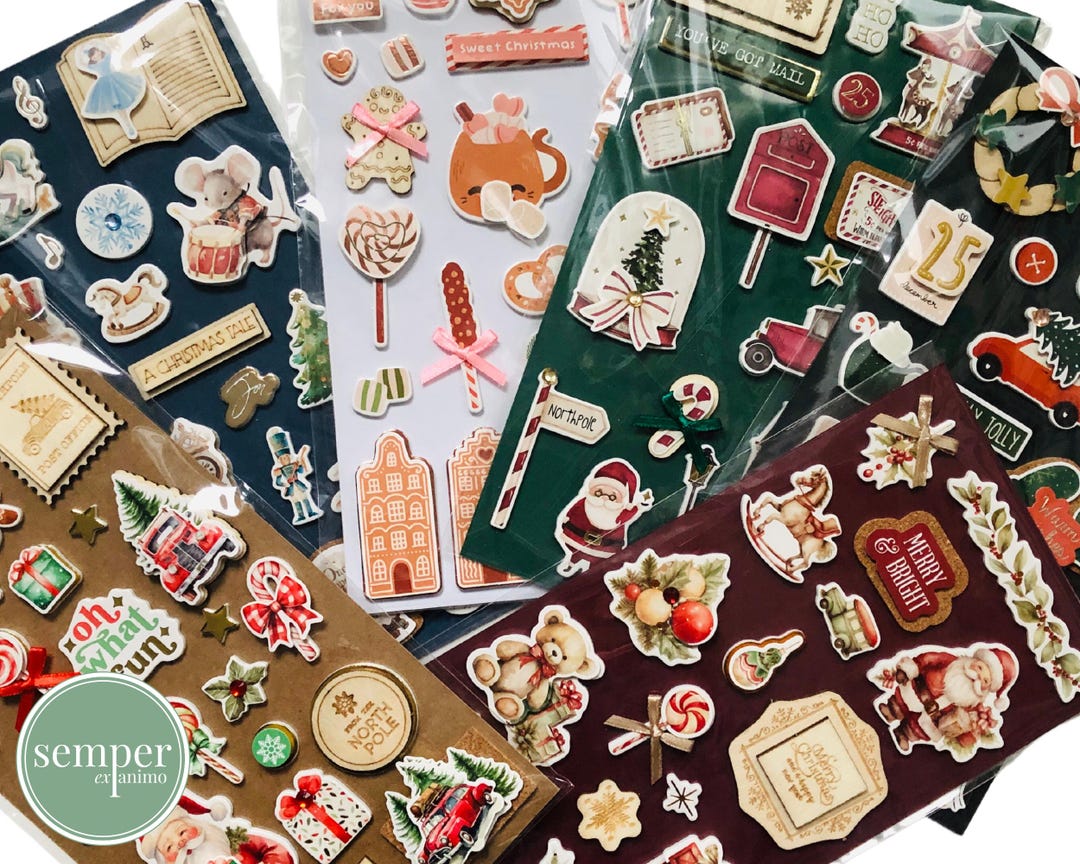 3D Christmas Stickers Card Decorations Gift Decorations Junk Journal ...