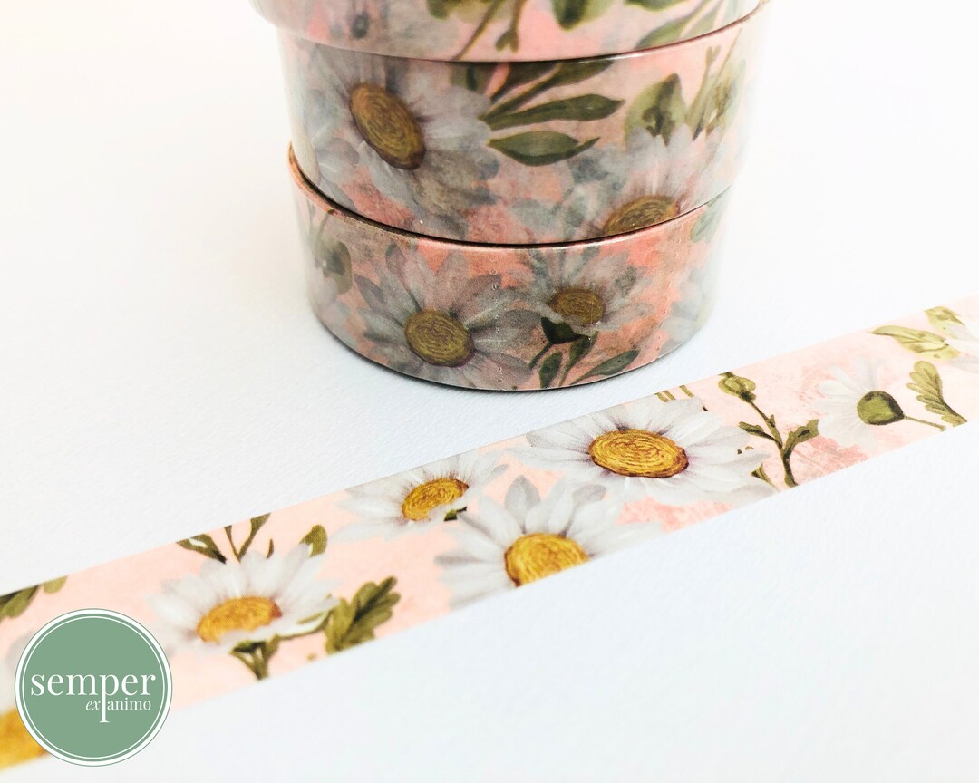 1 Roll White Daisies Washi Paper Tape Masking Tape Pink Washi Flowers ...