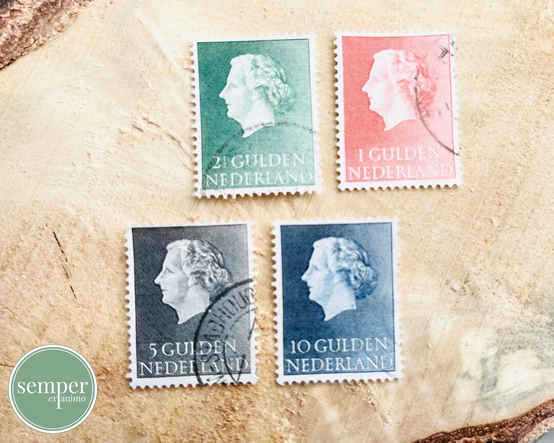 Queen Juliana Regina Vintage Dutch Stamp Set Nederland 1 2 5 10 Gulden ...