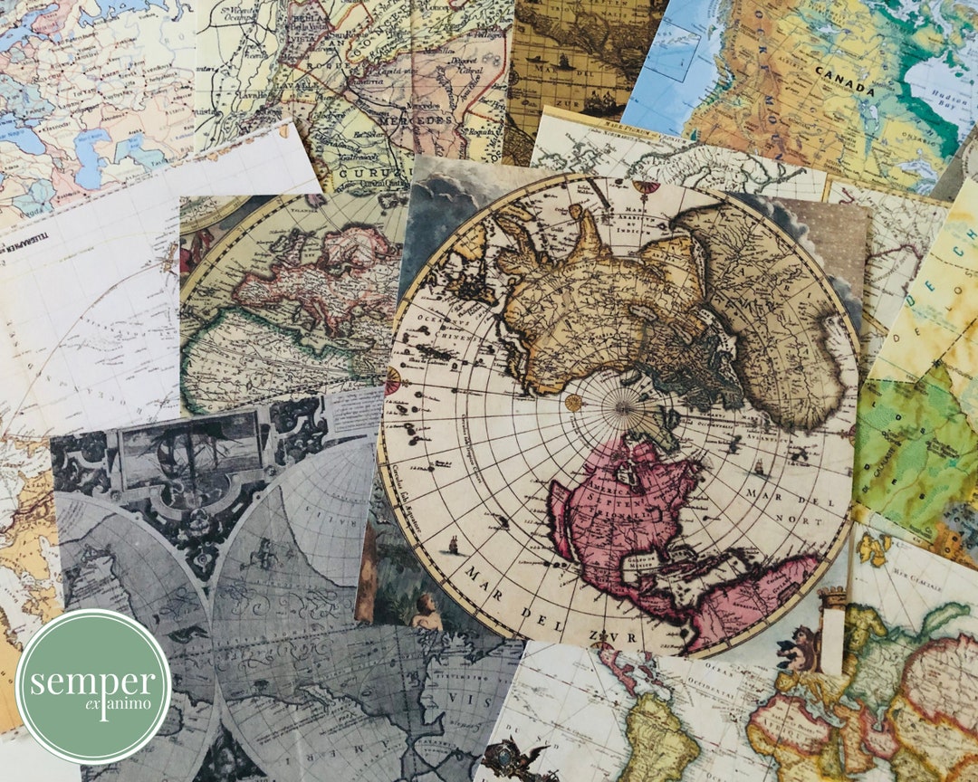 Vintage World Maps Paper Set Scrapbooking Paper Journaling Paper 12 ...
