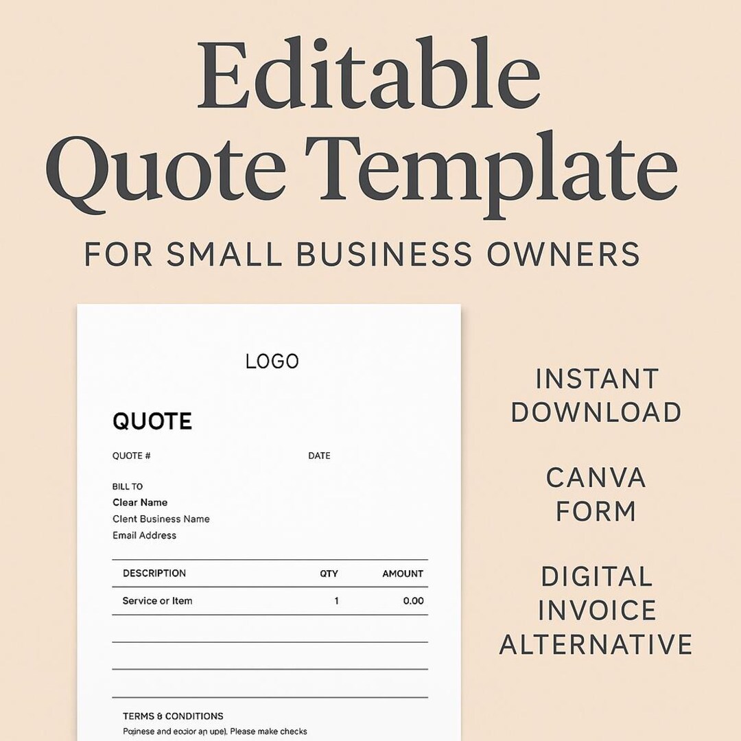 Editable Quote Template for Small Business | Instant Download Pricing ...