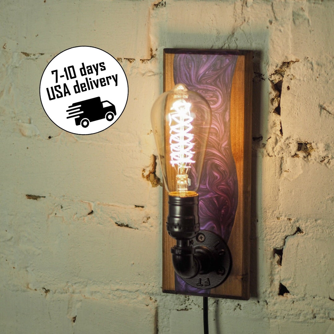 Plug in Pendant Light Purple Epoxy Wood Wall Lamp Plug in - Etsy