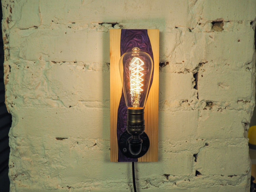 Plug in Pendant Light Purple Epoxy Wood Wall Lamp Plug in - Etsy