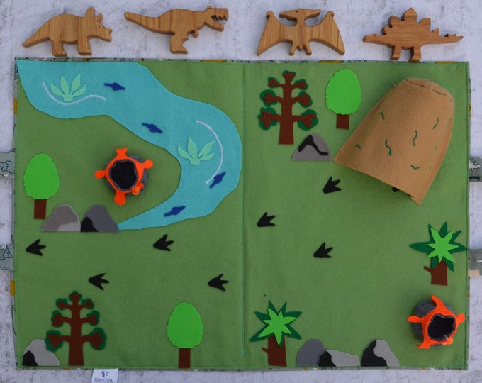 Dino Felt Play Mat With 10 Dinosaurs Small World Play Playscapes Travel ...