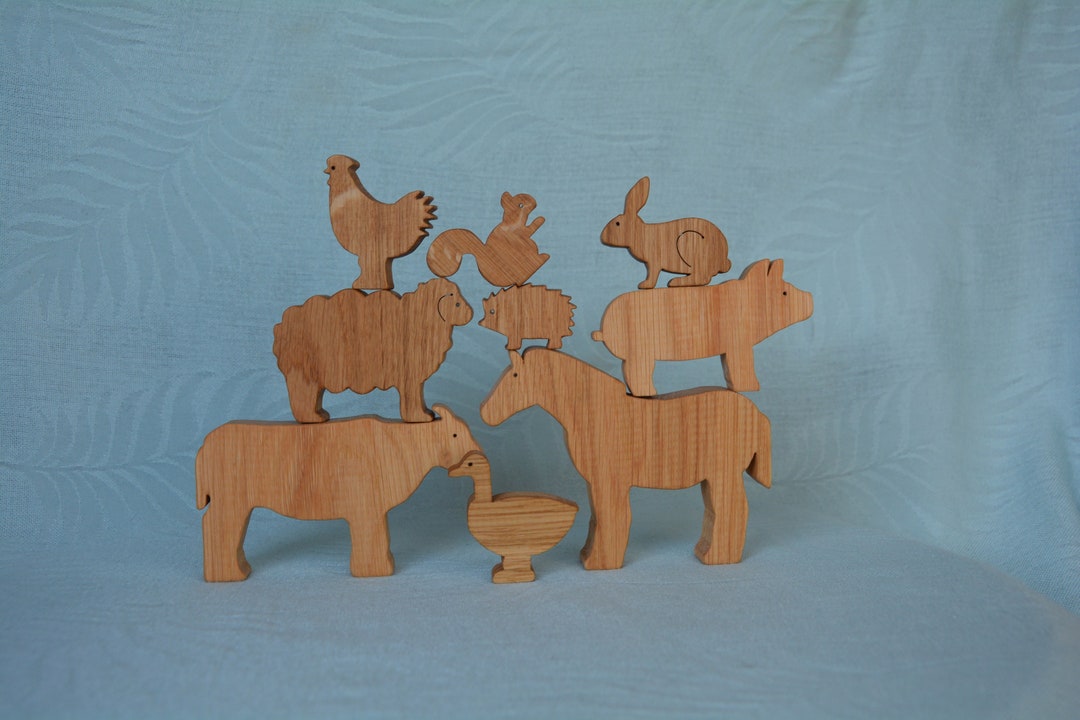 Wooden Animals, Farm Set, Animals Figurines, Pretend Play, My Little ...
