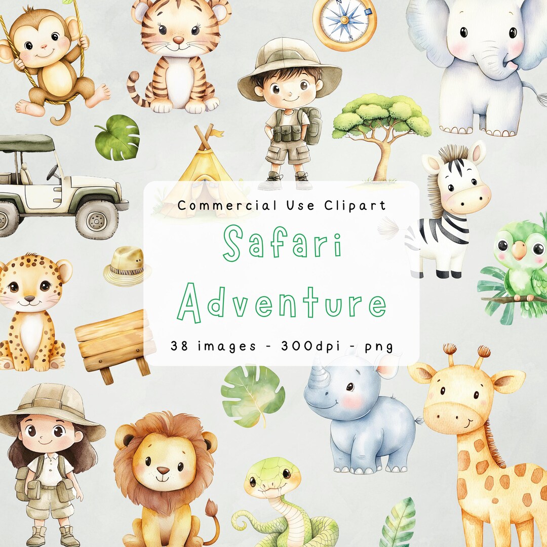 Cute Safari Animals Clipart, Jungle Animals Clipart, Commercial Use ...