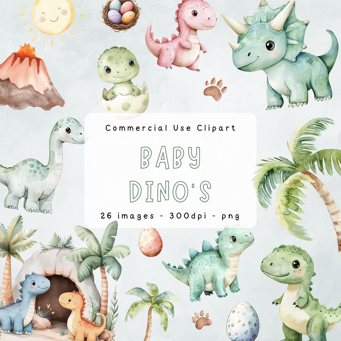 Cute Baby Dinosaur Clipart, Baby T-rex Clipart, Commercial Use ...