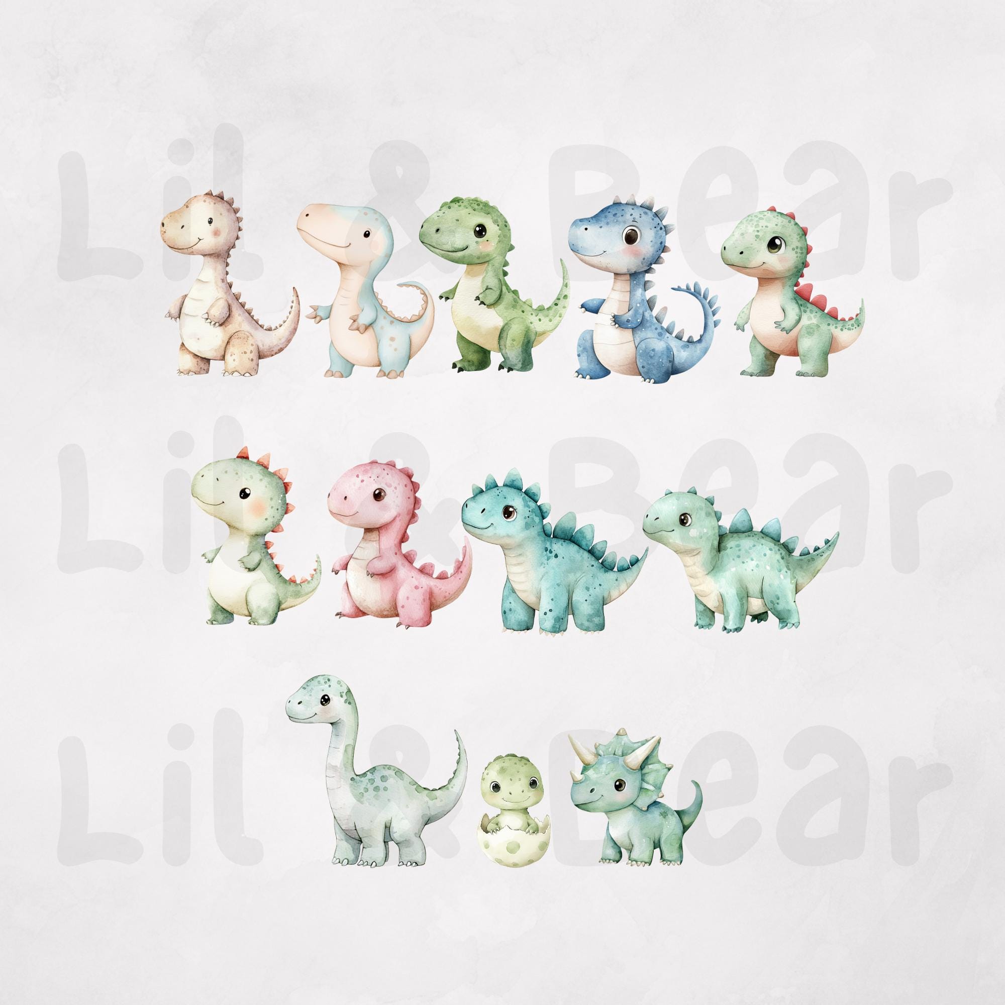 Cute Baby Dinosaur Clipart, Baby T-rex Clipart, Commercial Use ...