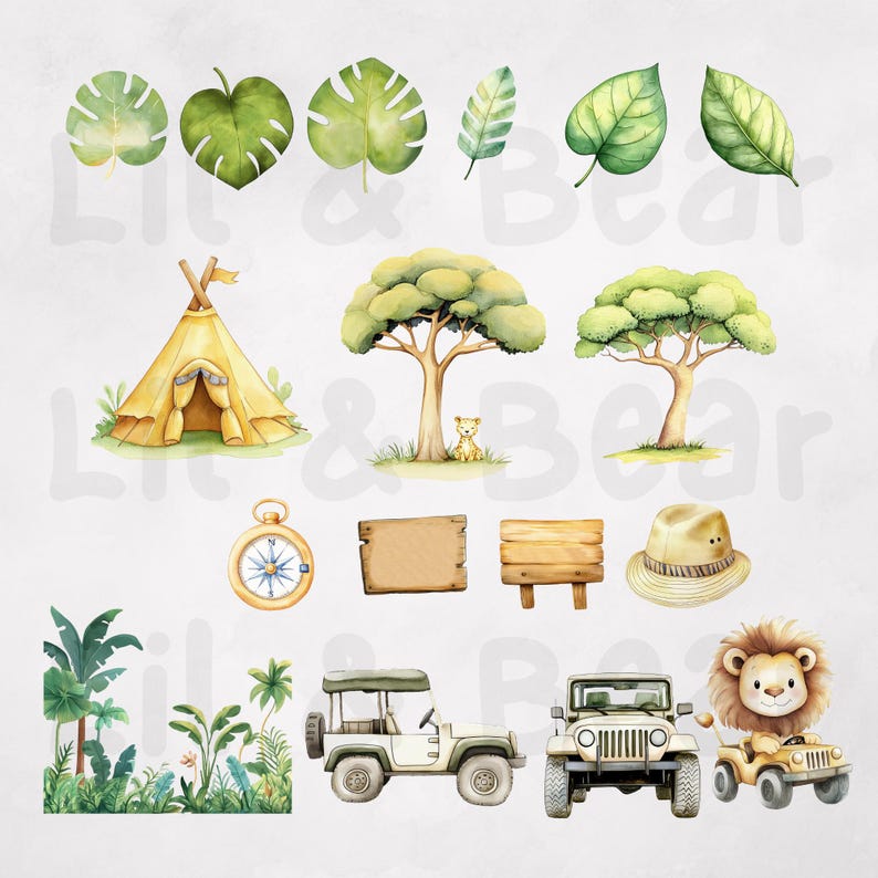 Cute Safari Animals Clipart, Jungle Animals Clipart, Commercial Use ...