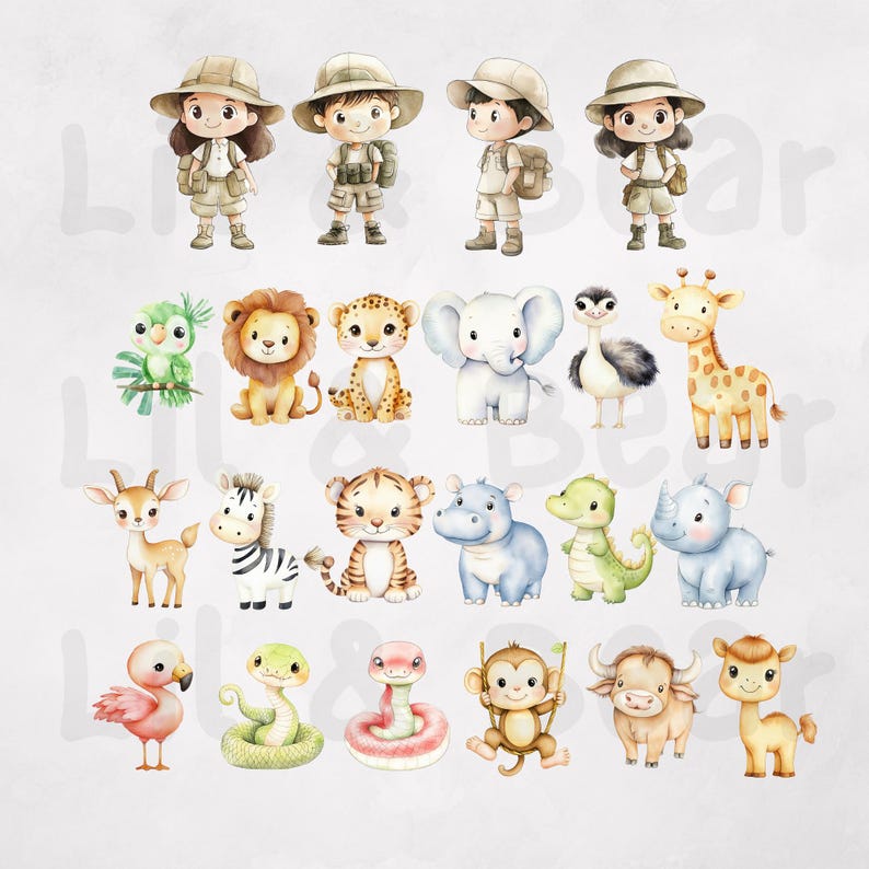 Cute Safari Animals Clipart, Jungle Animals Clipart, Commercial Use ...