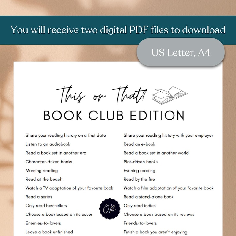 Book Club This or That Game, Book Club Icebreaker, Would You Rather ...