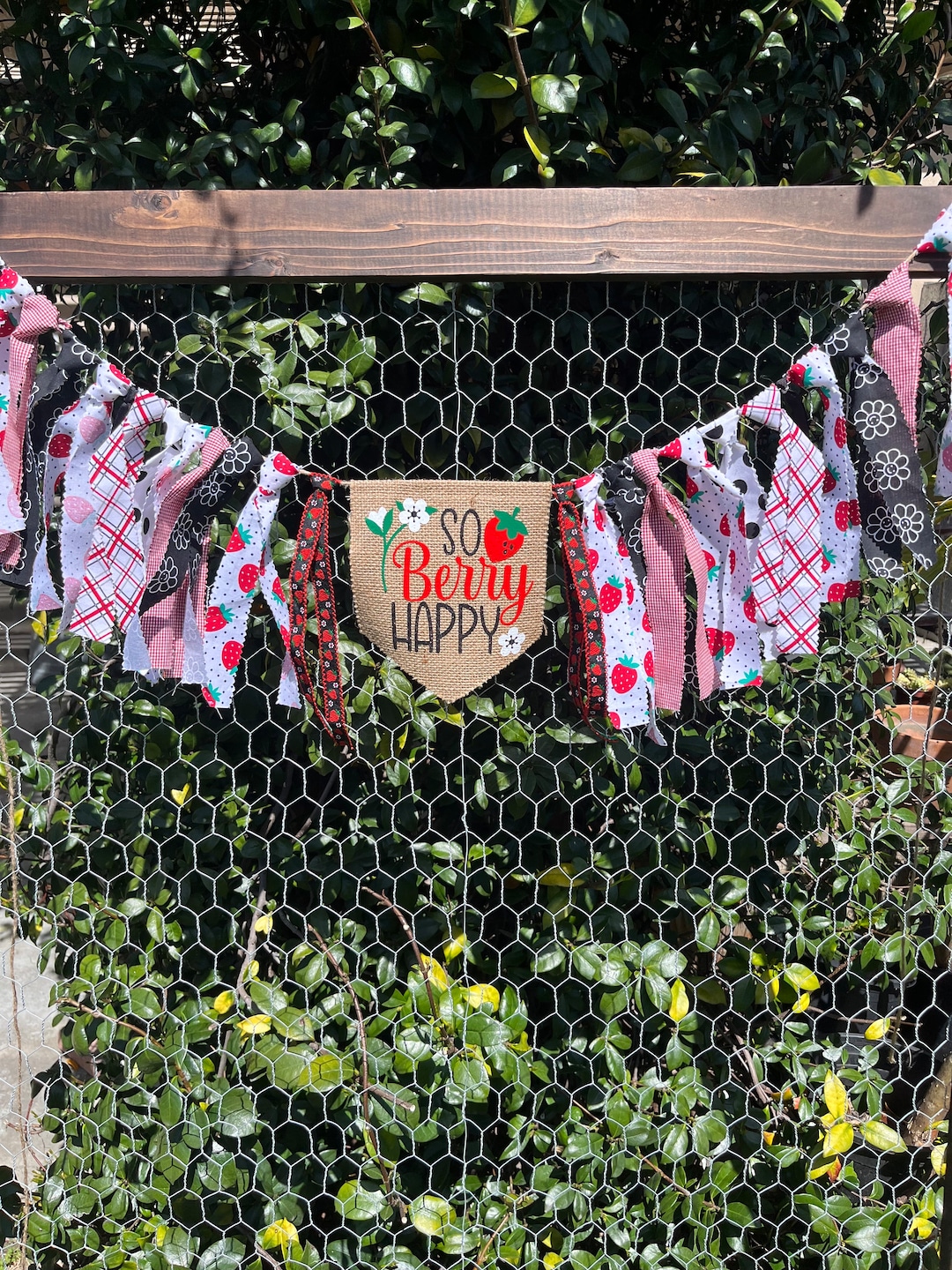 So Berry Happy Strawberry Themed Fabric Birthday High Chair Banner ...