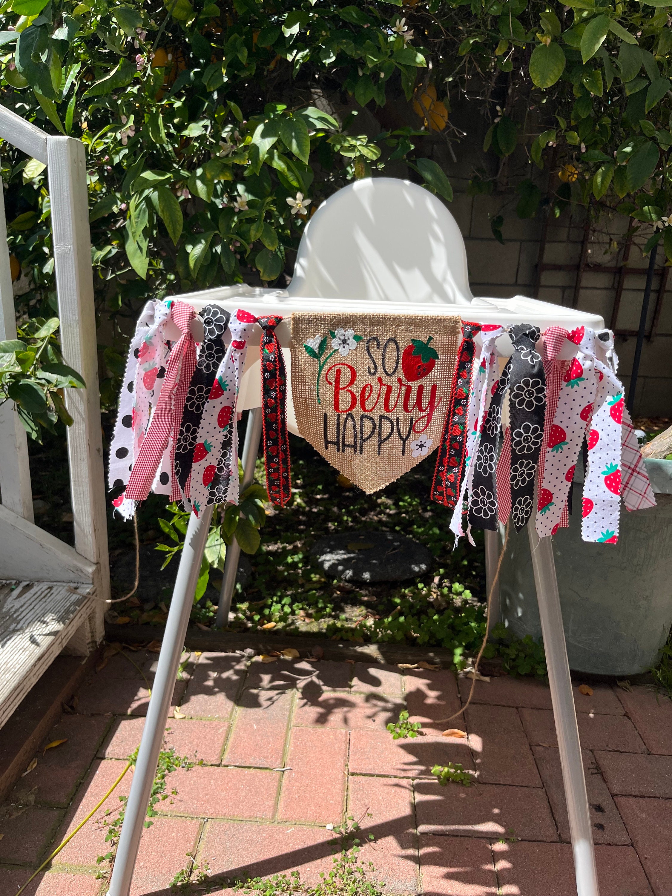So Berry Happy Strawberry Themed Fabric Birthday High Chair Banner ...