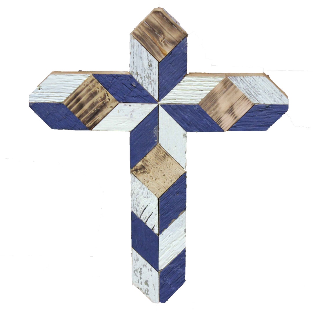 Amish Barn Quilt Wall Art 9.5"w X 10.5"l X 1" Cross: Blue and White - Etsy