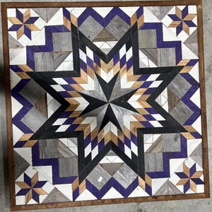 Amish Barn Quilt Wall Art: Purple, Black, White Star of Bethlehem - Etsy