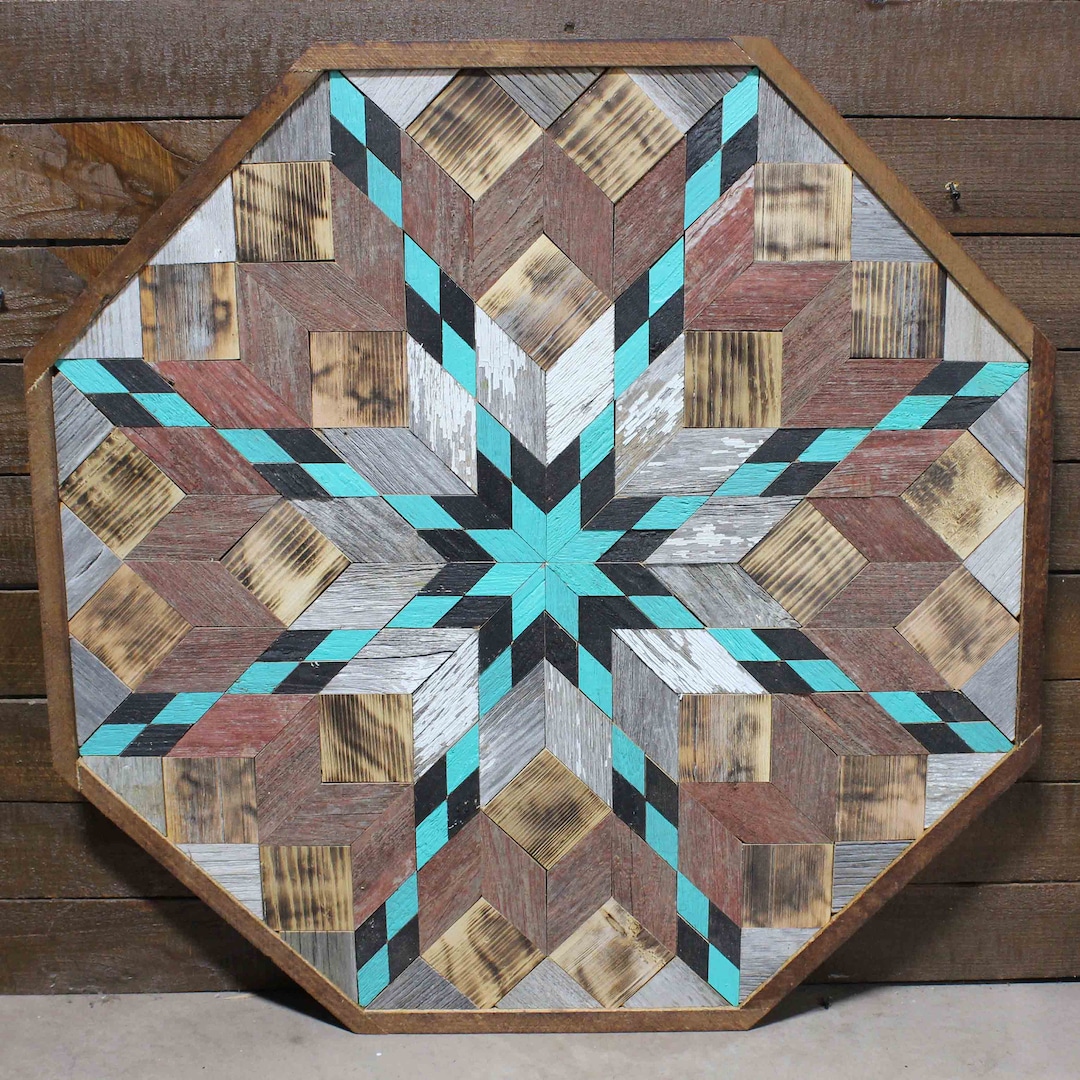 Amish Barn Quilt Wall Art 3 by 3 Large Octogen: Turquoise Flower - Etsy