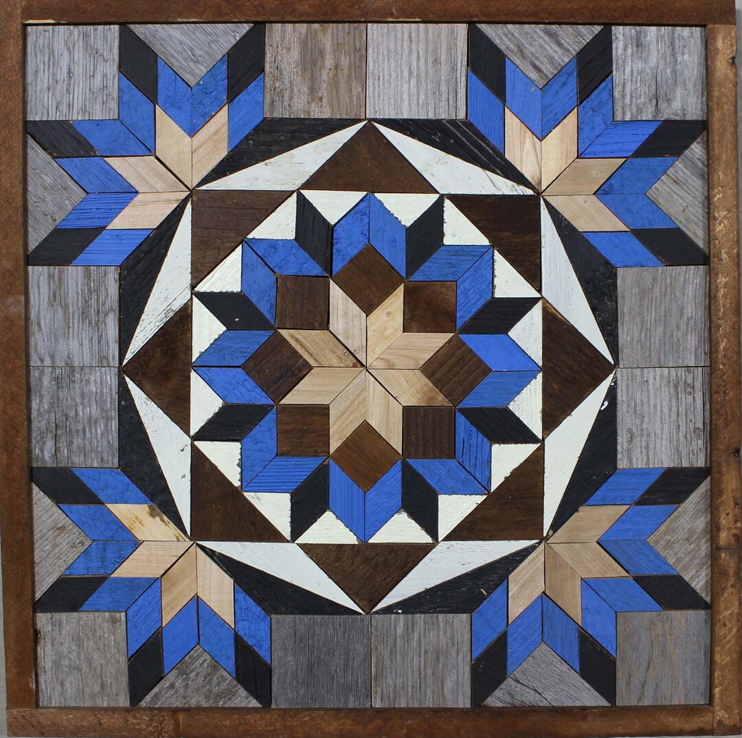 Amish Barn Quilt Wall Art 20.5 X 20.5 Bright Blue and Black Flowerburst ...