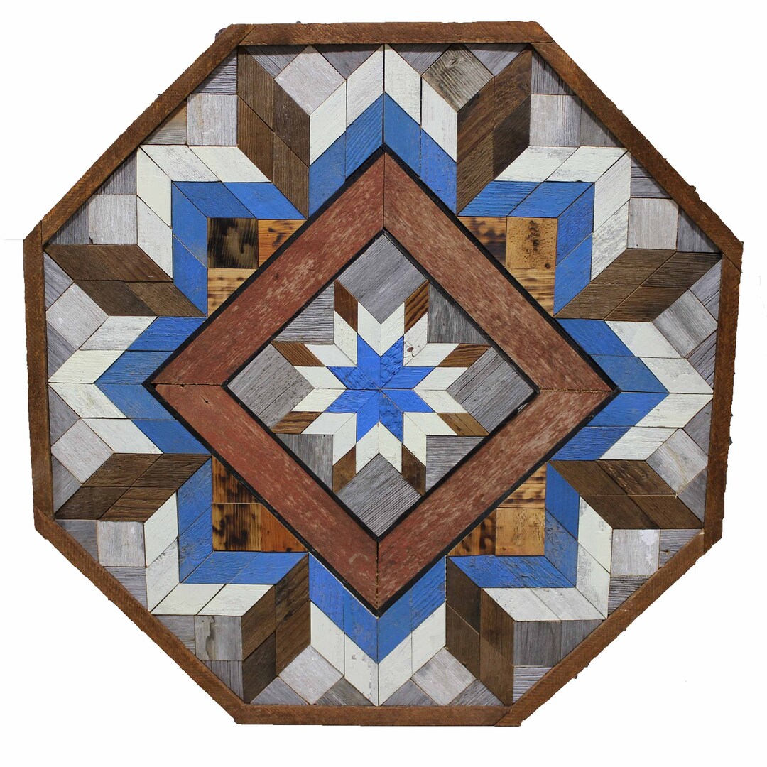 Amish Barn Quilt Wall Art 3 by 3 Large Octagon: Barn Red and Blue ...