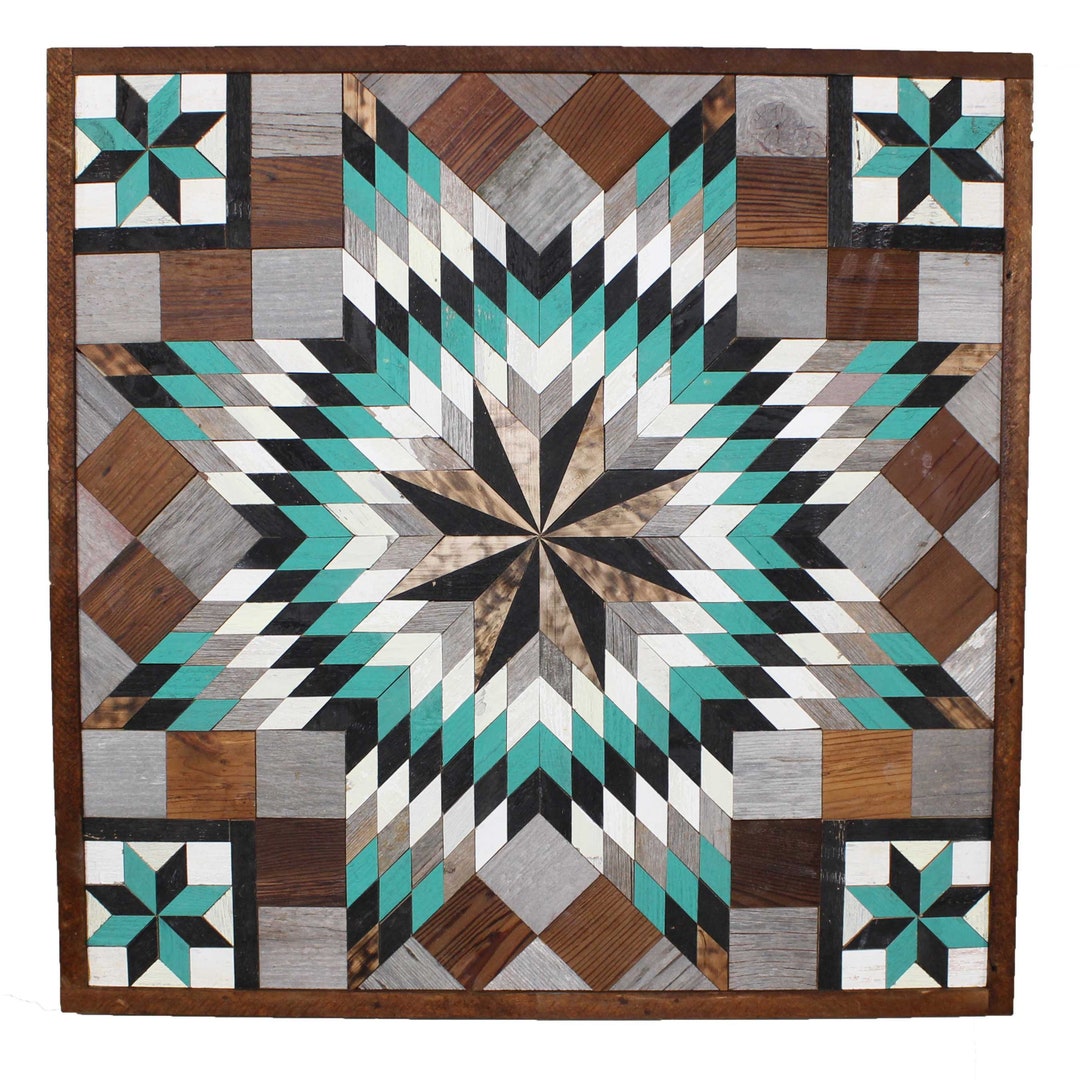 Amish Barn Quilt Wall Art 3 by 3 Large Turquoise and Blue - Etsy