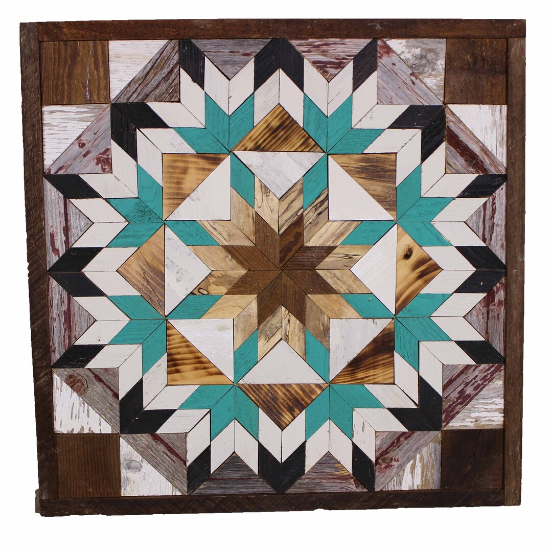 Amish Barn Quilt Wall Art 20.5 X 20.5 Turquoise Flower - Etsy