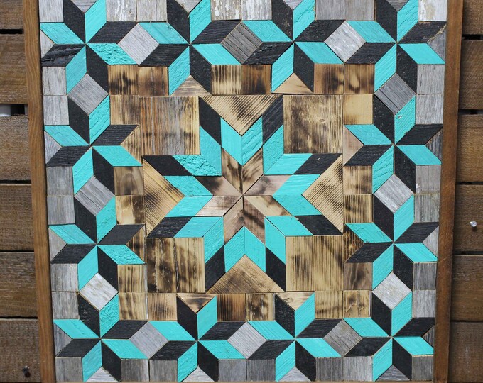 Amish Barn Quilt Wall Art 20.5 X 20.5 Turquoise and Black Star Border ...