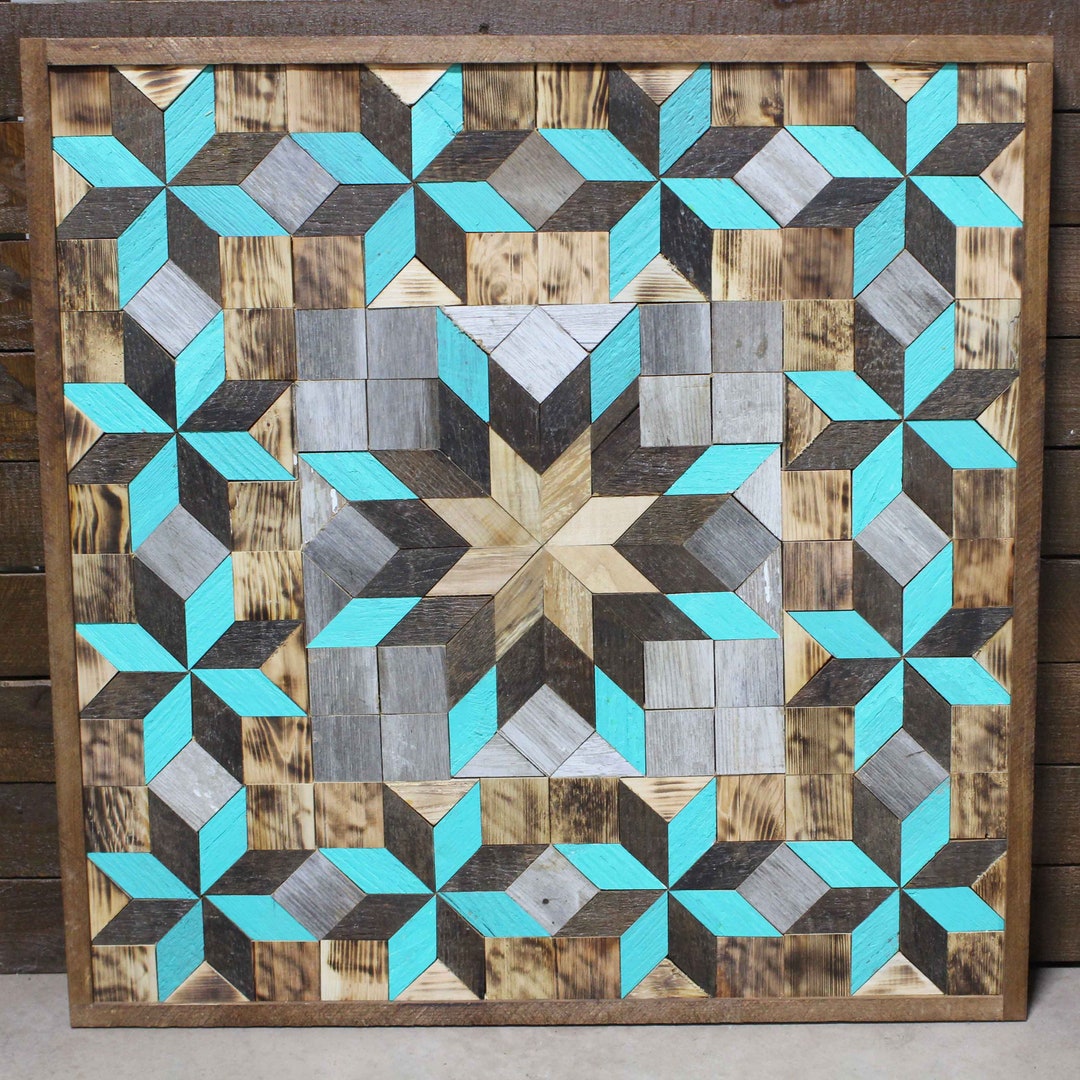Amish Barn Quilt Wall Art 3 by 3 Large Turquoise Star Border - Etsy