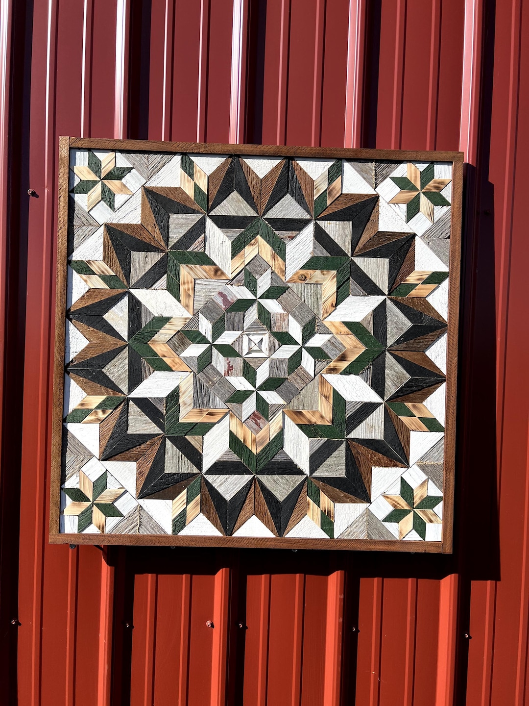 Amish Barn Quilt Wall Art 30.5 by 30.5 Large Green, White, and Neutral ...