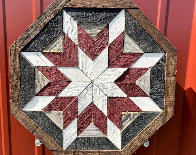 Handmade Amish Barn Quilt: Red, Eggshell & Black Lone Star - Reclaimed ...