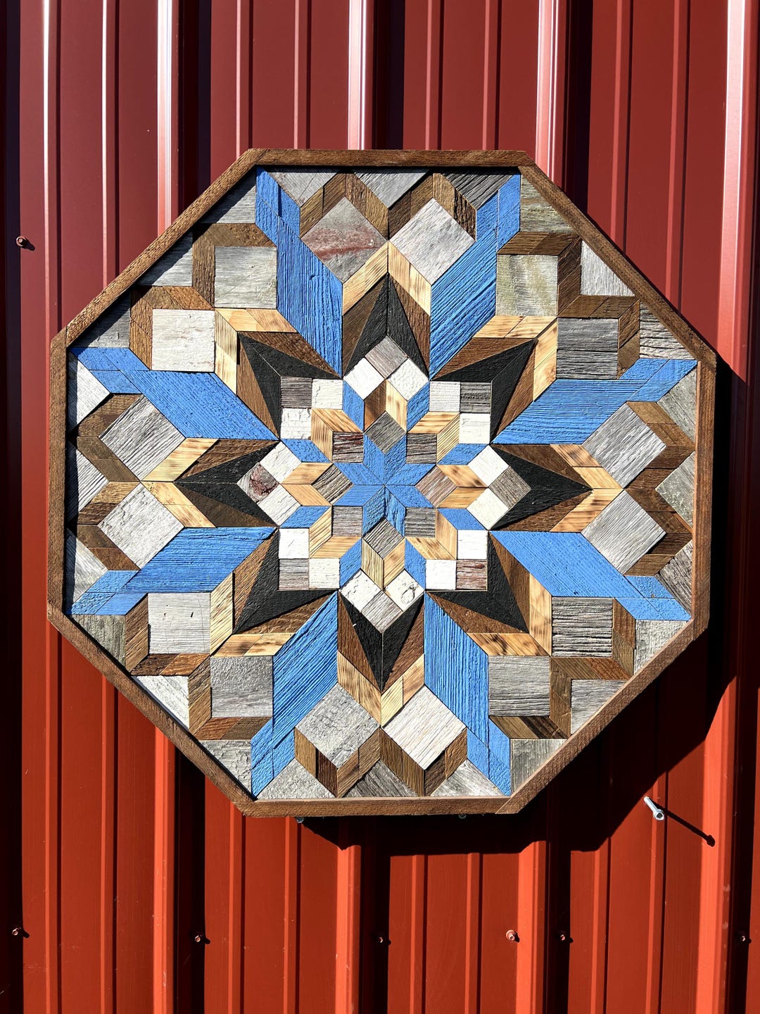 Amish Barn Quilt Wall Art 30.5 by 30.5 Large Blue, and Neutral Flower ...