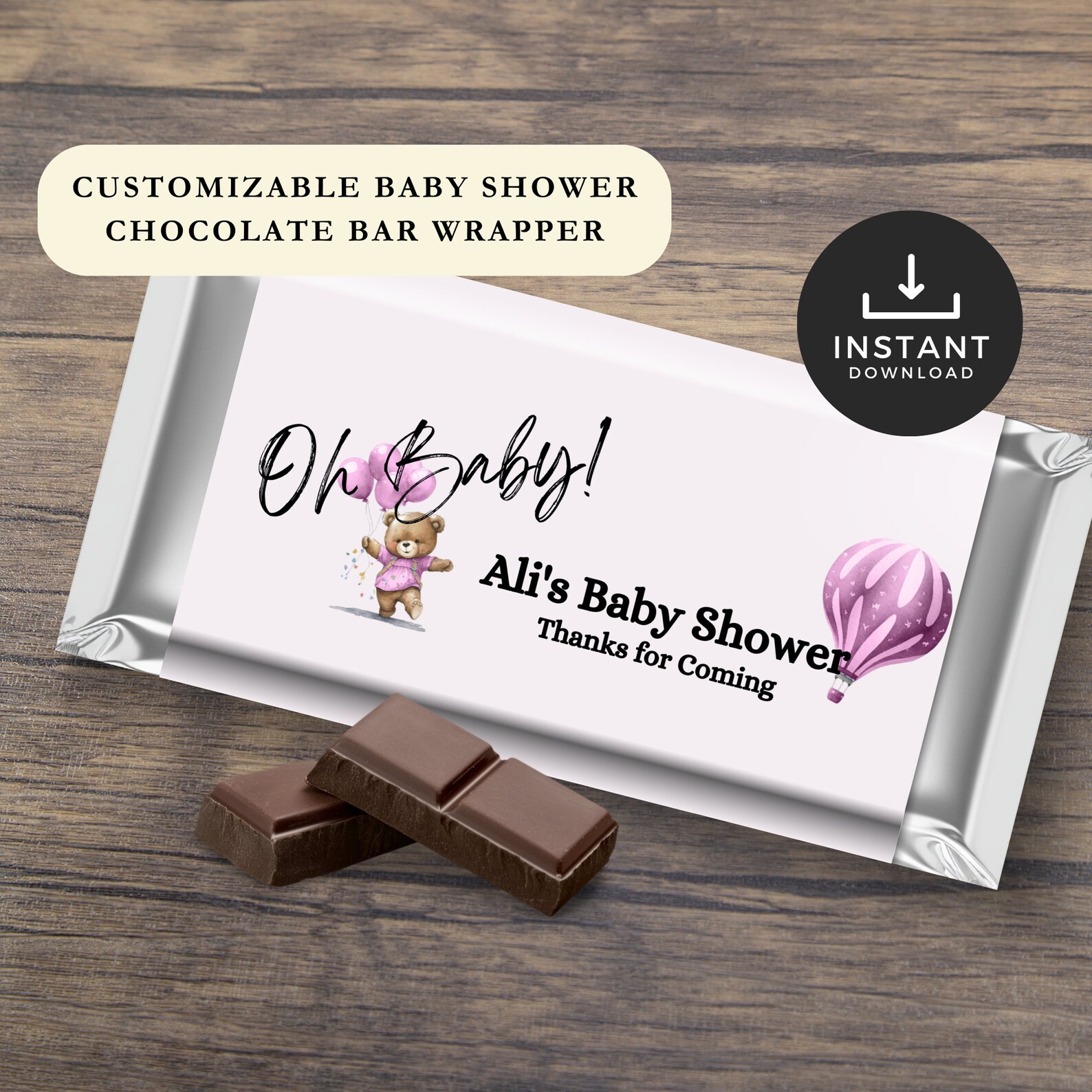 Customizable Chocolate Bar Wrapper, Instant Download, Baby Shower ...