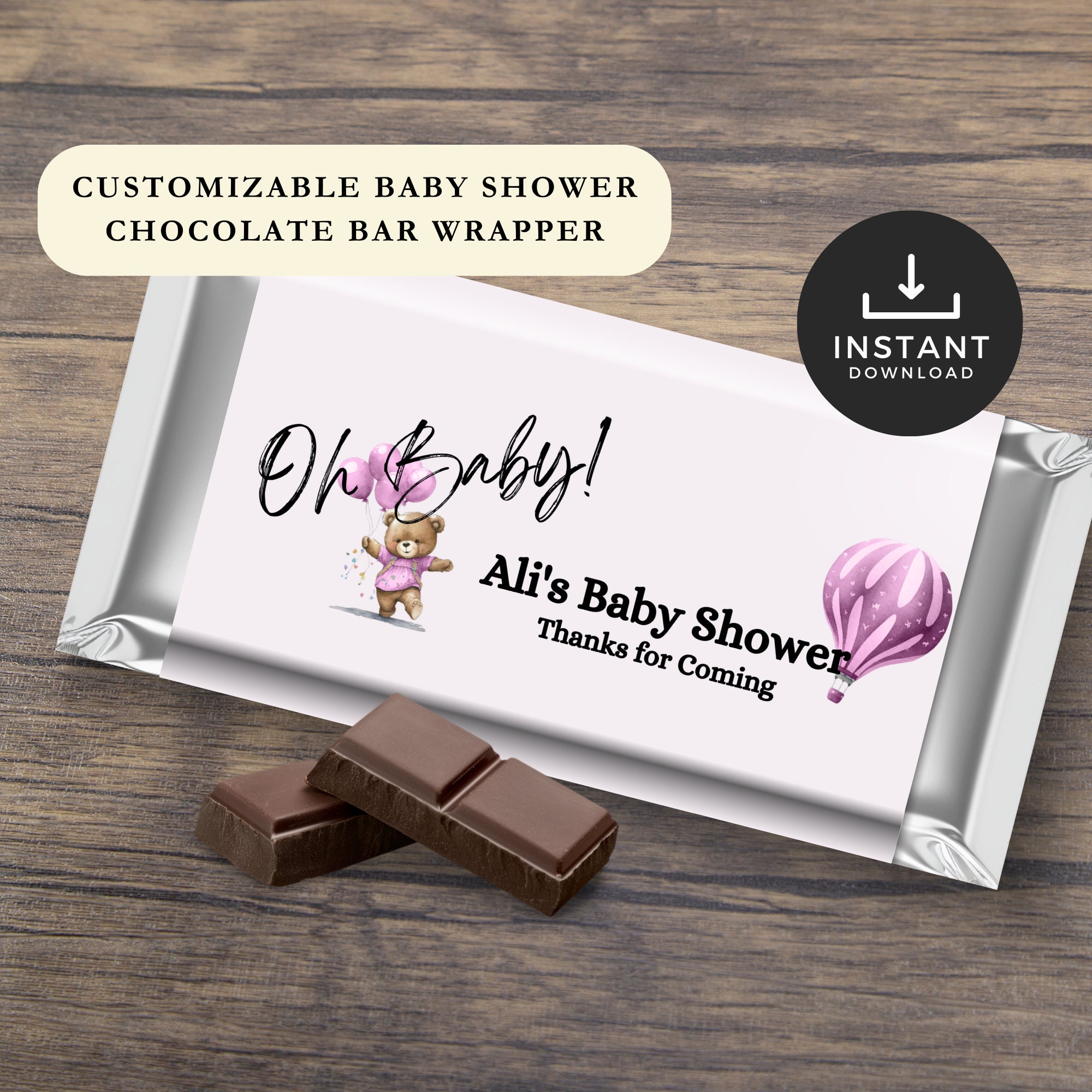 Customizable Chocolate Bar Wrapper, Instant Download, Baby Shower ...