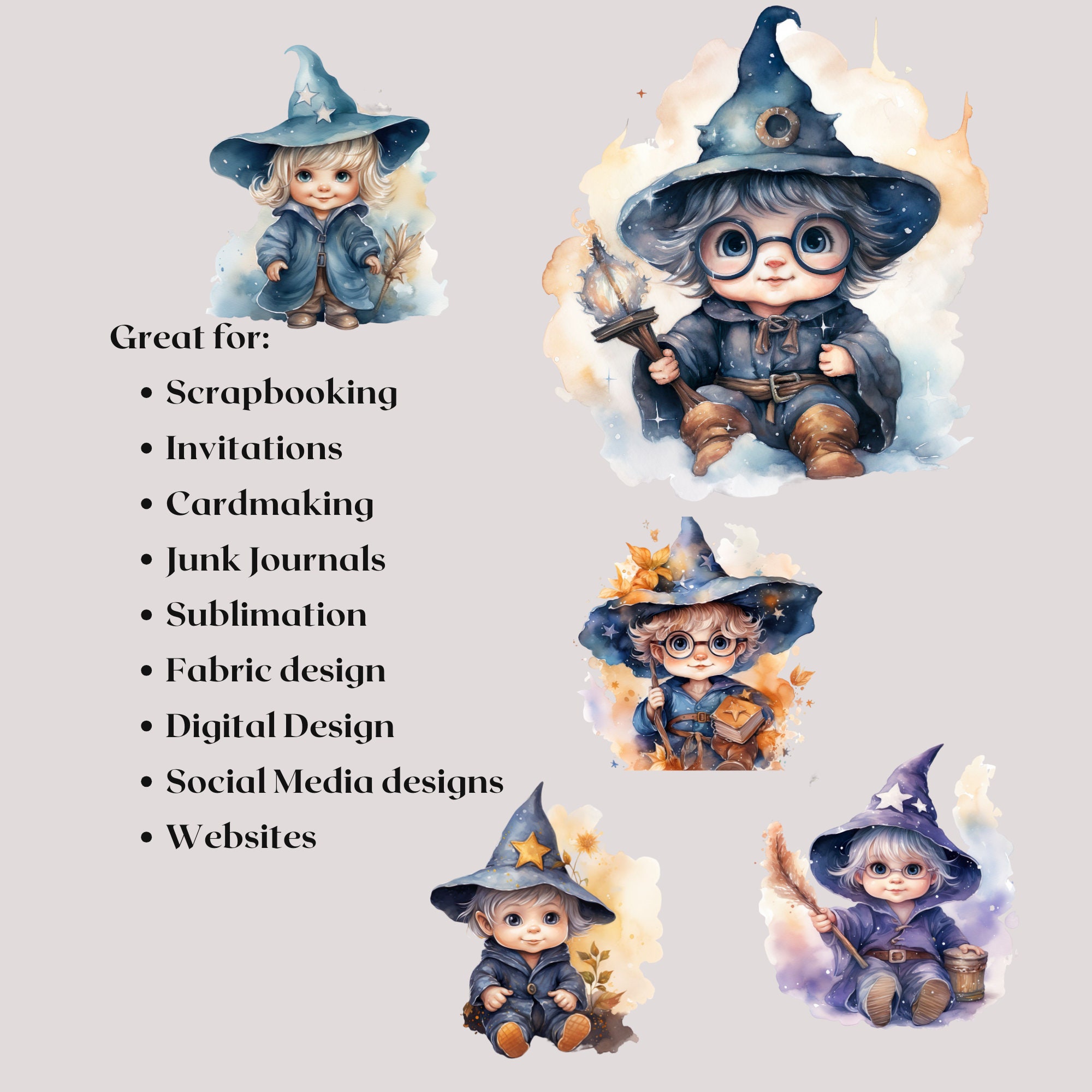 Watercolor Wizard Babies Clipart | Instant Download | Transparent Png ...