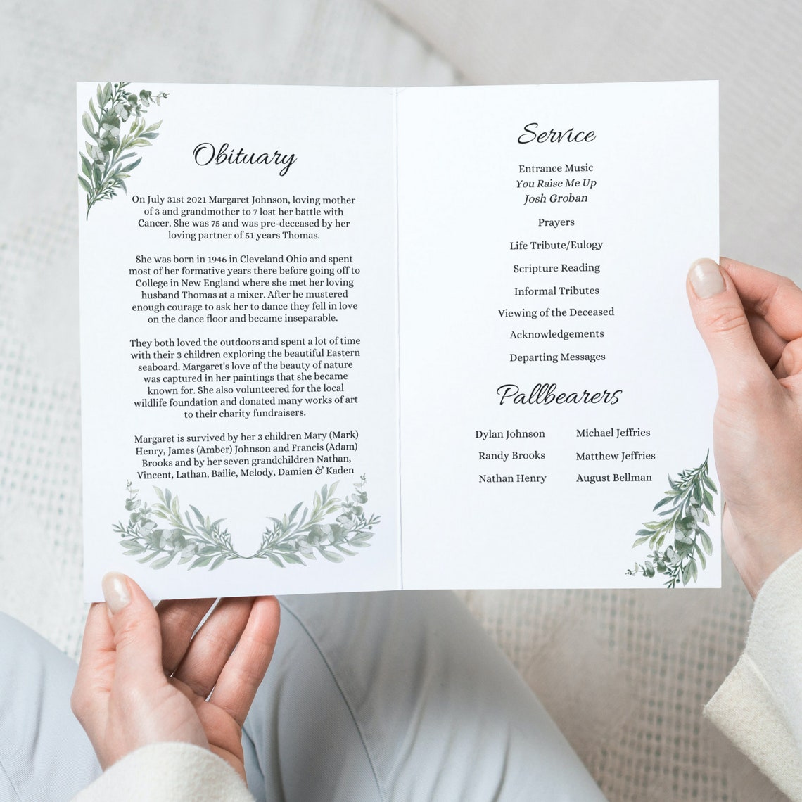 Funeral Program Template, Canva Funeral Printable, Editable Bi-fold ...