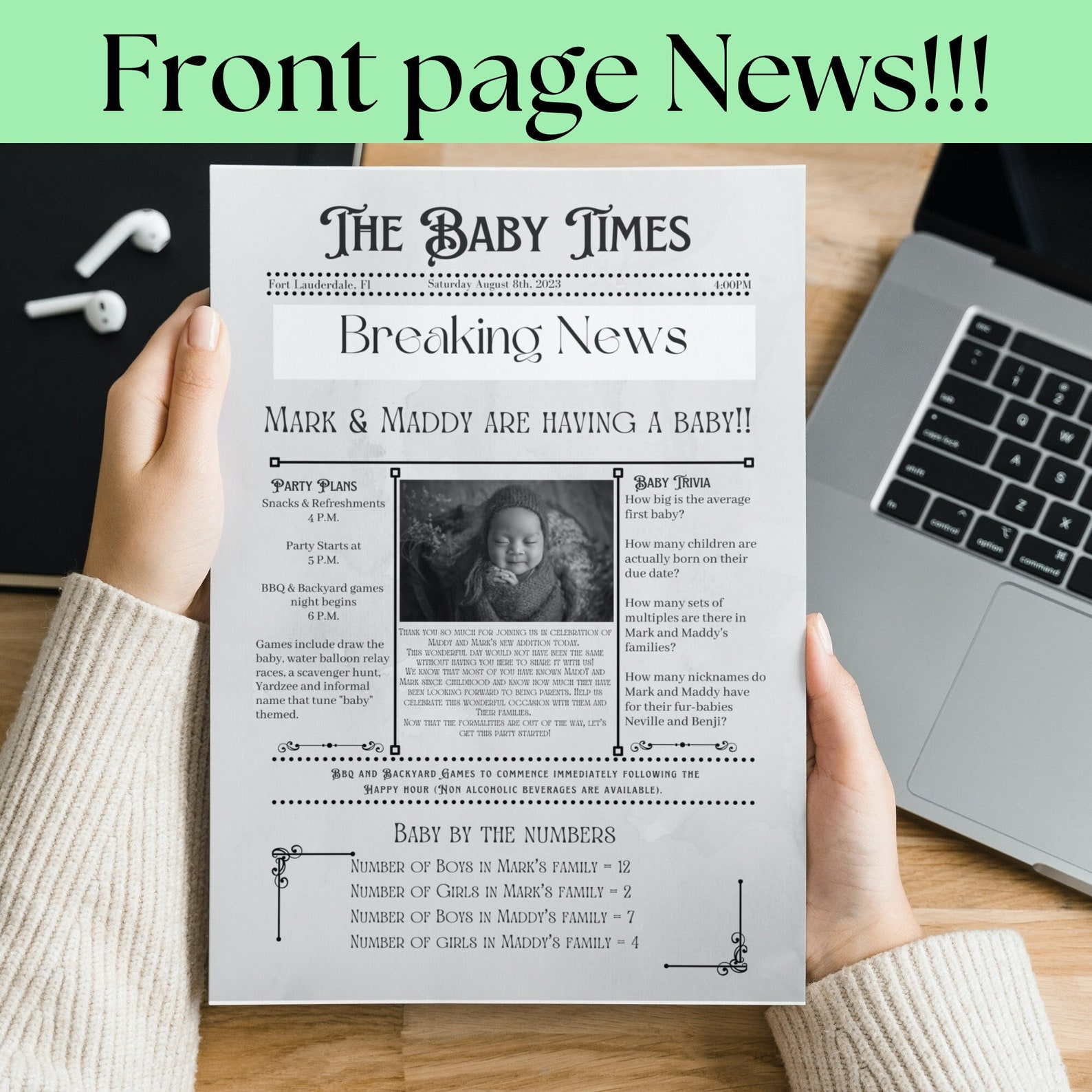 Customizable Newspaper| Birth Announcement Magazine| Newspaper Template ...