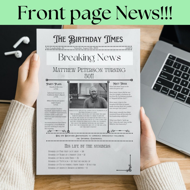 Customizable Birthday Newspaper Template | Milestone Celebration ...
