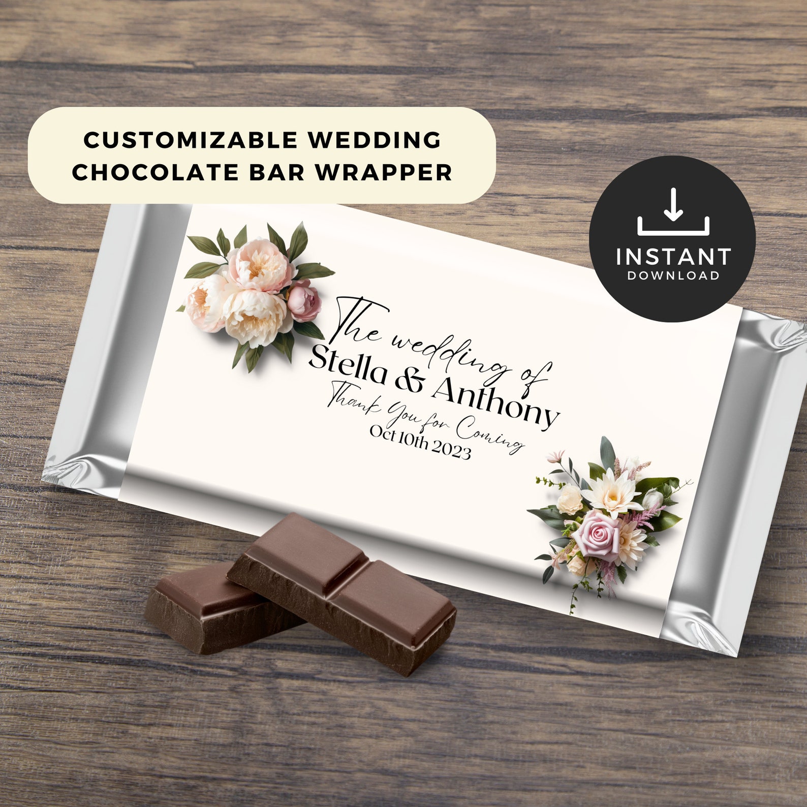 Customizable Chocolate Bar Wrapper, Instant Download, Wedding ...