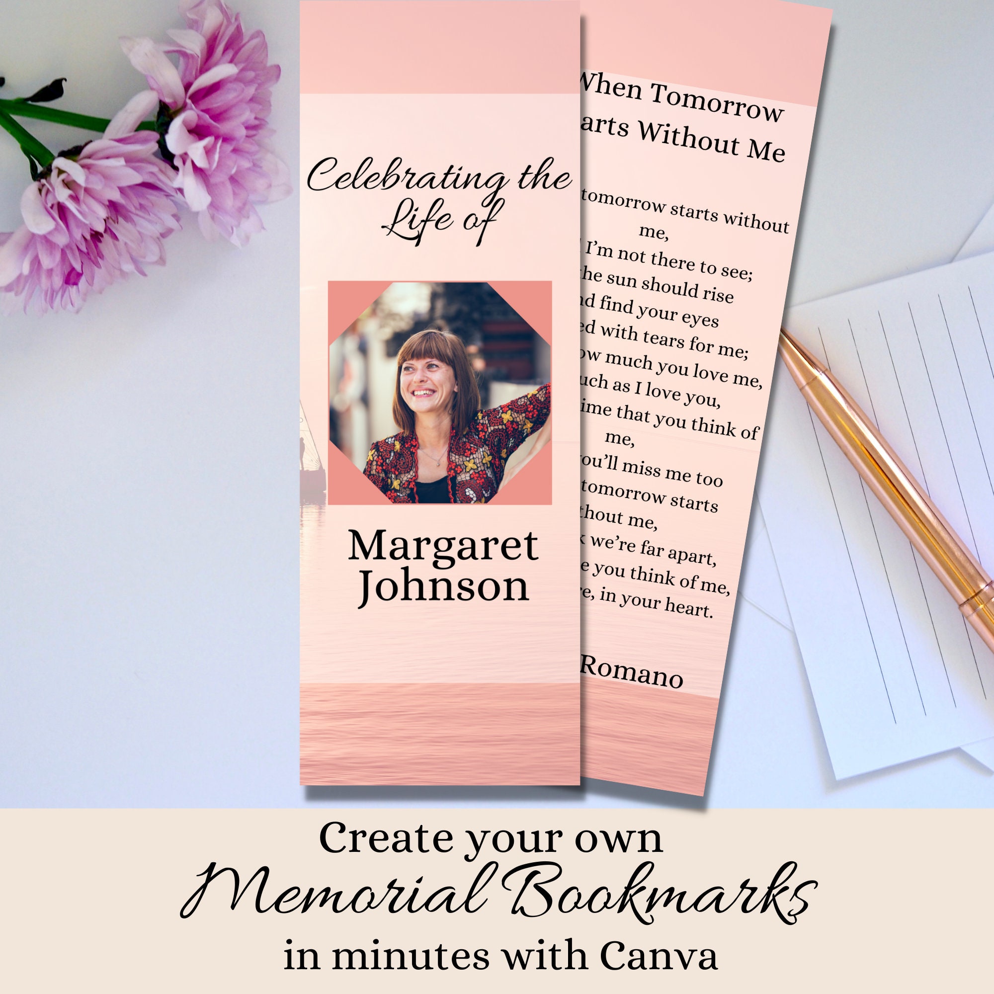 Funeral Bookmark Template, Canva Funeral Printable, Editable Memorial ...