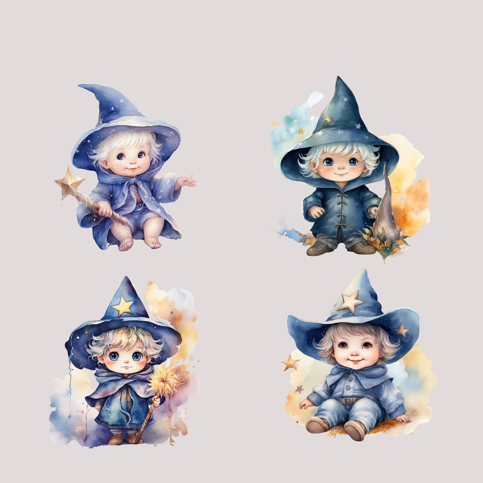 Watercolor Wizard Babies Clipart | Instant Download | Transparent Png ...