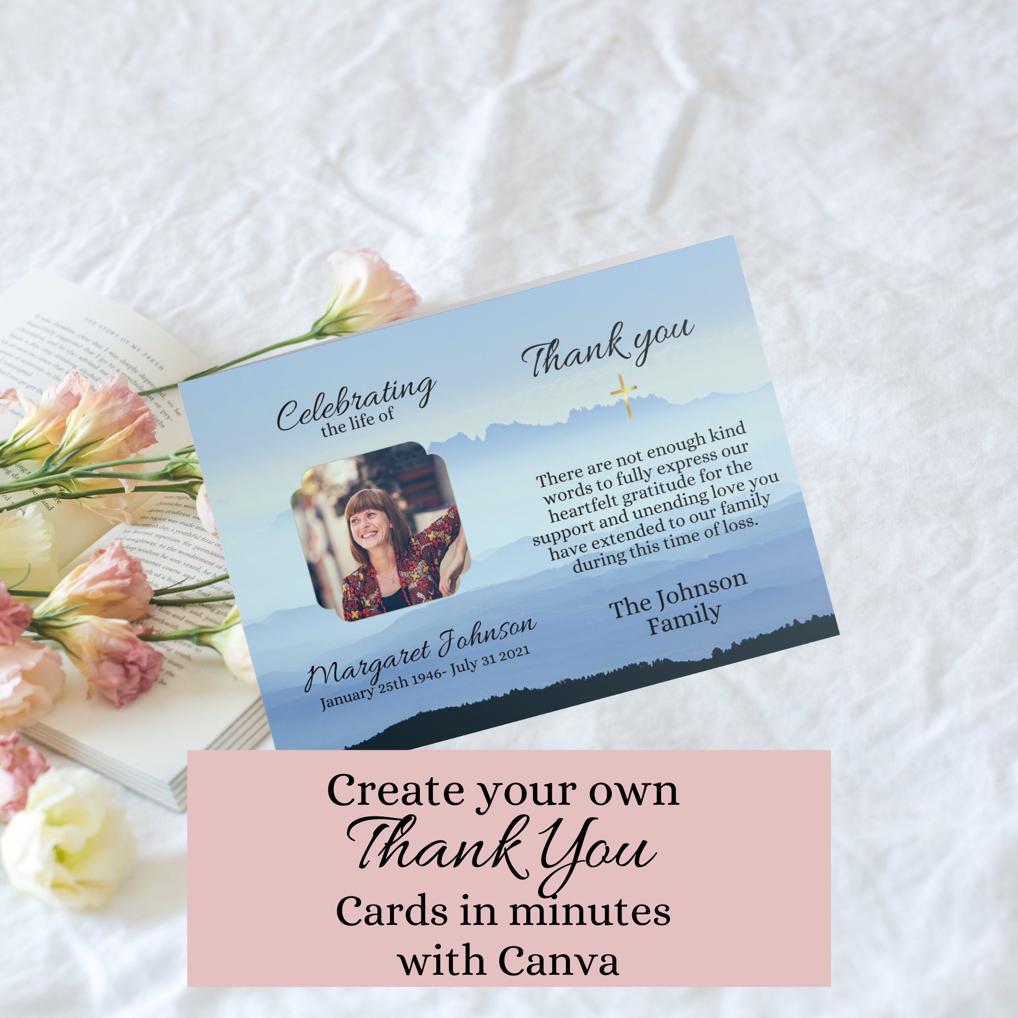 Funeral Thank You Template, Canva Funeral Printable, Editable Memorial ...