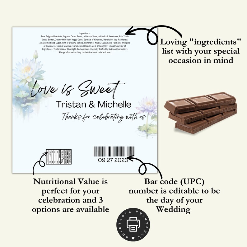 Customizable Chocolate Bar Wrapper Instant Download Wedding - Etsy