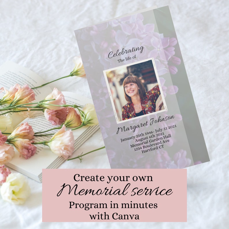 Funeral Program Template, Canva Funeral Printable, Editable Bi-fold ...