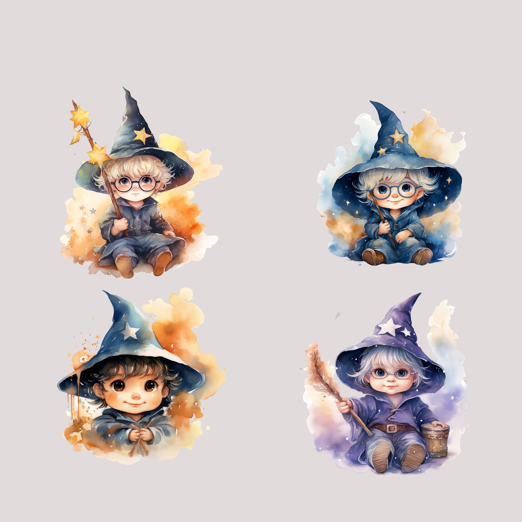 Watercolor Wizard Babies Clipart | Instant Download | Transparent Png ...