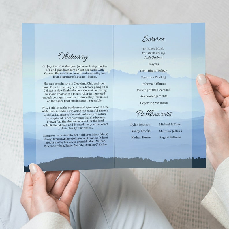 Editable Funeral Program Template, Bi-fold Obituary (canva Printable ...