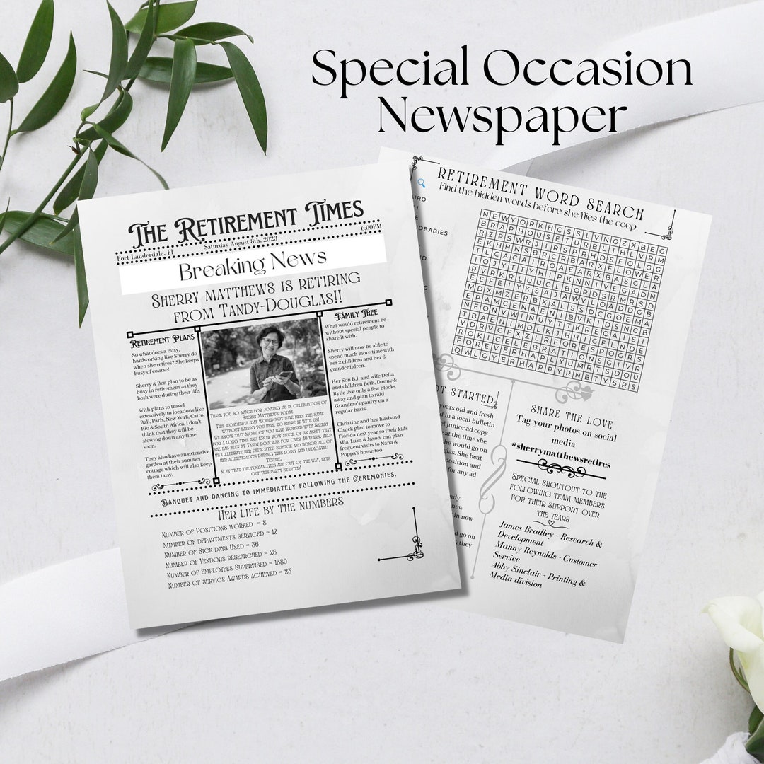 Custom Newspaper Retirement Magazine Template Articles - Etsy