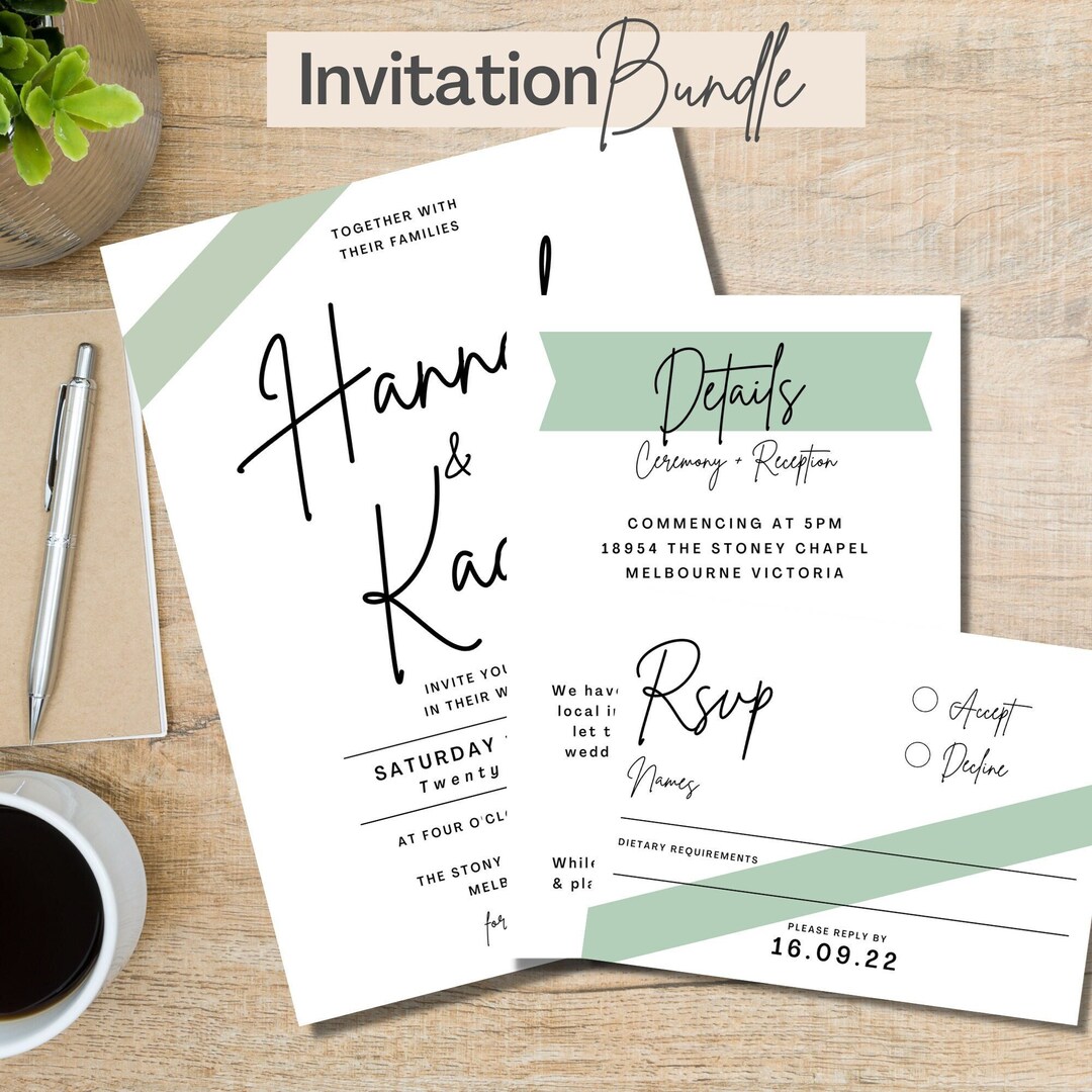 Wedding Invitation Bundle, Color Invitation Bundle, Editable Cards ...