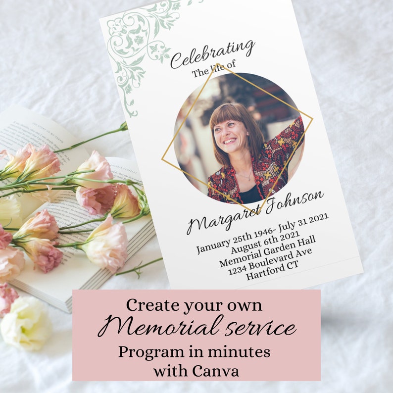 Editable Funeral Program Template, Canva Printable Obituary (PDF ...