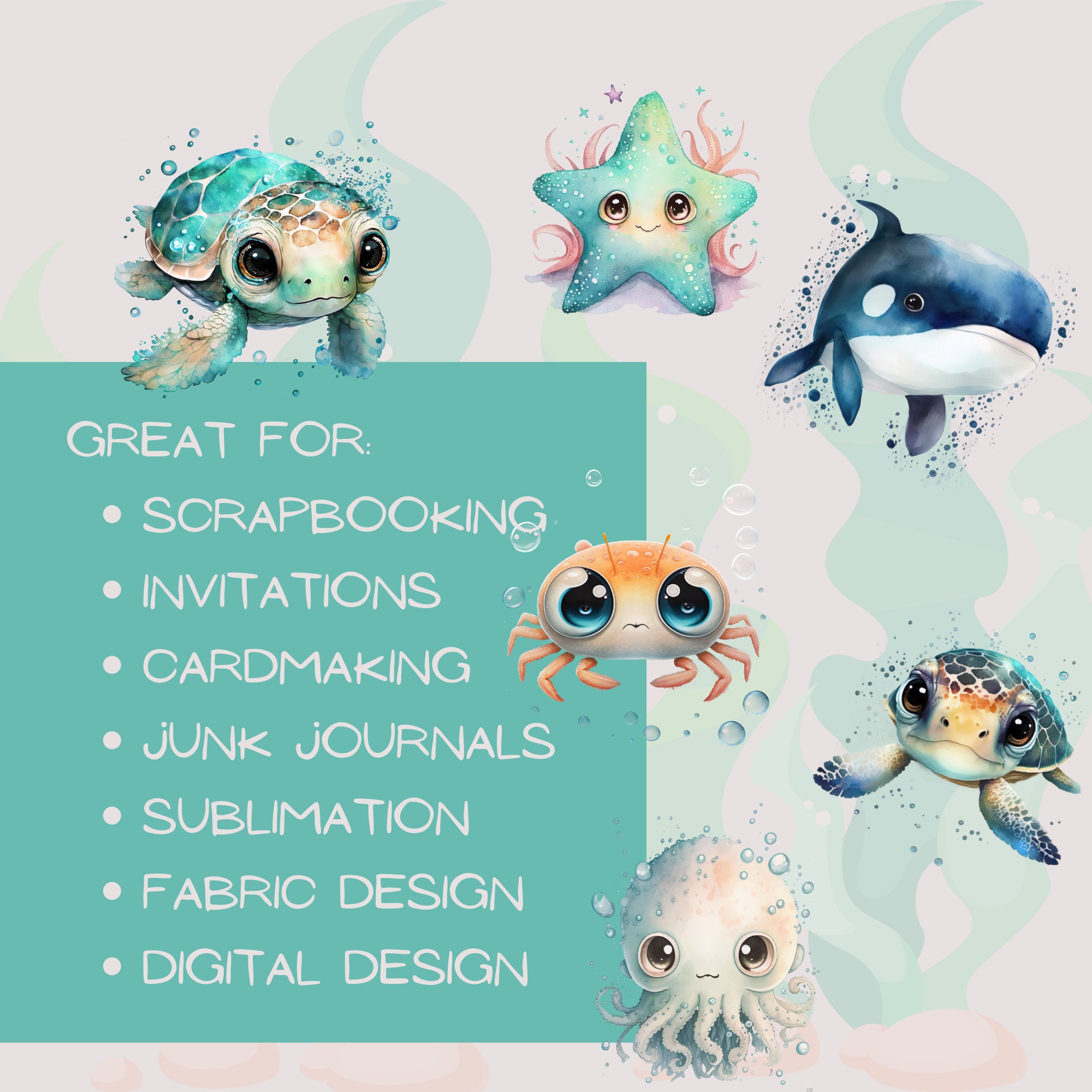 Watercolor Under the Sea Clipart ,turtles, Crab, Octopus, Starfish ...