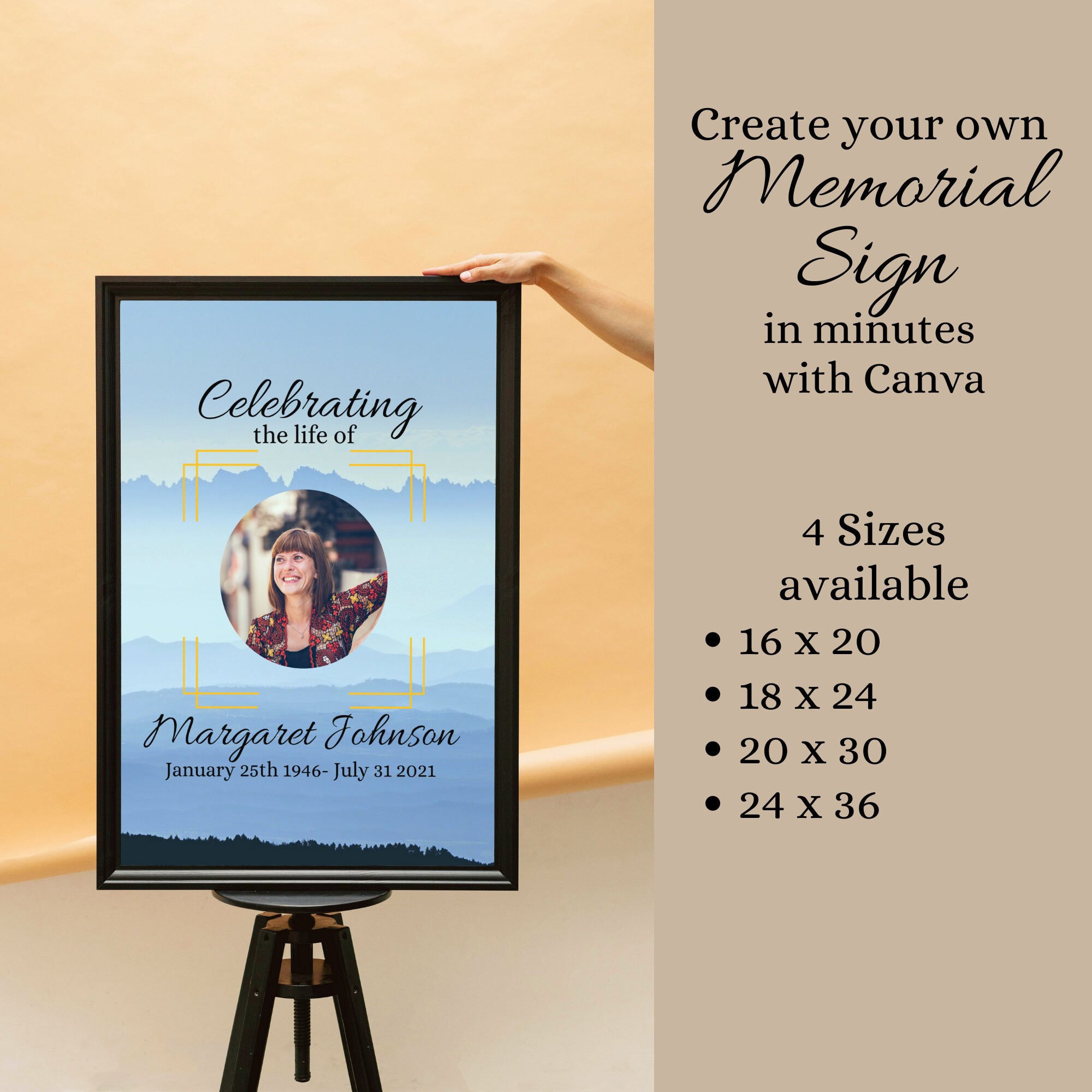 Funeral Sign Template, Canva Printable, Editable Obituary, in Loving ...